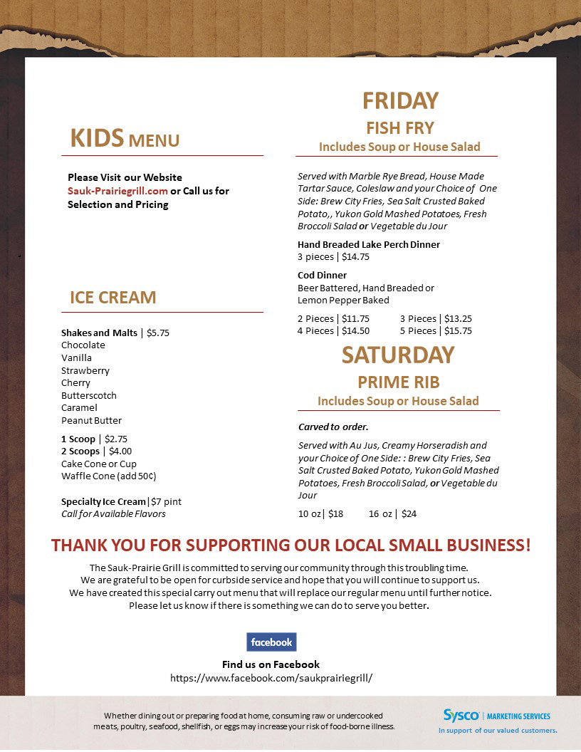 SAUK-PRAIRIE GRILL | 608-643-2004 | Delectable new menu , Local ...